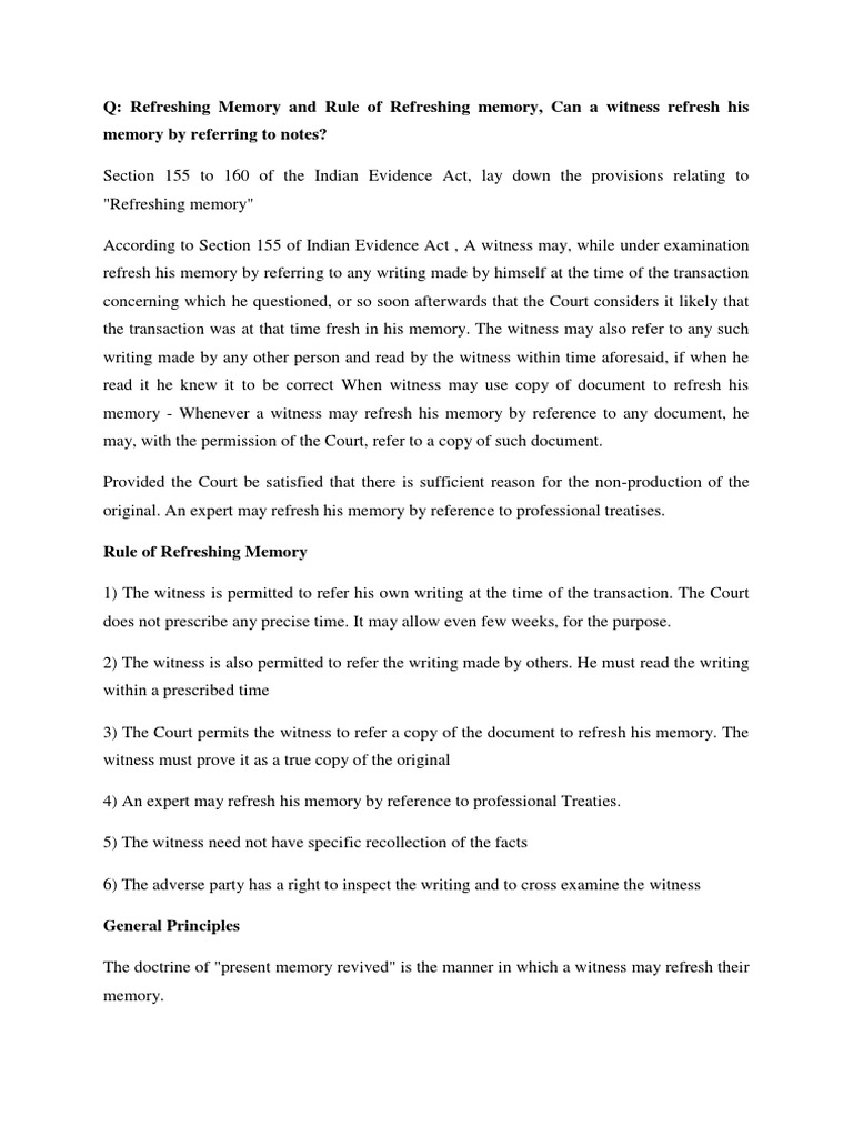 Refreshing Memory | PDF | Witness | Testimony