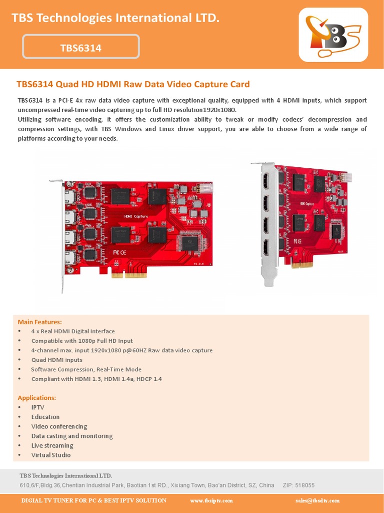tbs6314 Quad Hdmi Raw Data Capture Card Data Sheet | PDF | Hdmi ...