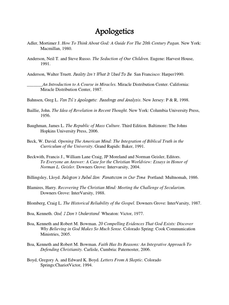 Apologetics Book List | PDF | Christian Apologetics | Faith