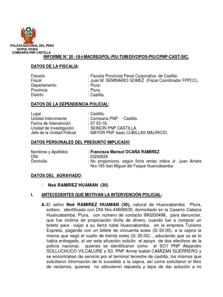 INFORME A FISCALIA - CASO ROBO.docx | Policía | Violencia