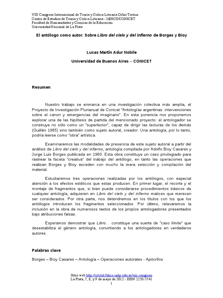El Antologo Como Autor - Lucas Martín Adur Nobile PDF | PDF | Crítica ...