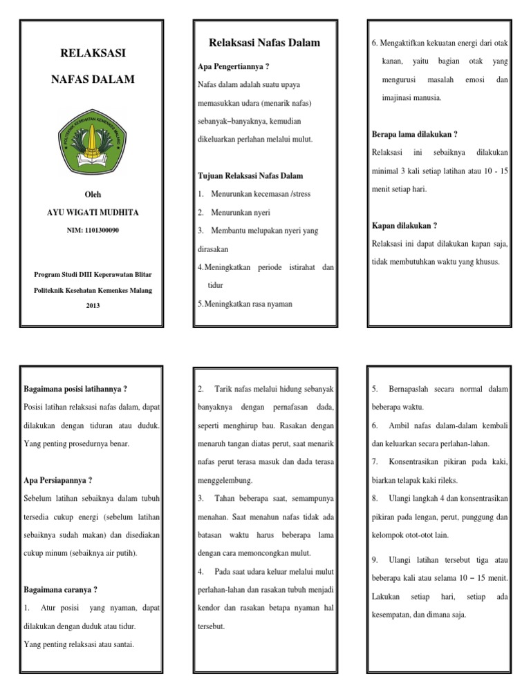 Leaflet Relaksasi Nafas Dalam PDF | PDF