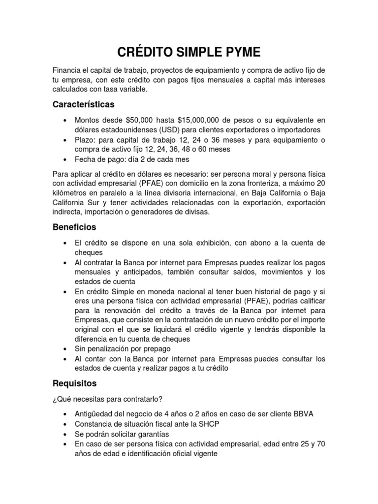 Crédito Simple Pyme | PDF | Crédito | Finanzas y administración del dinero