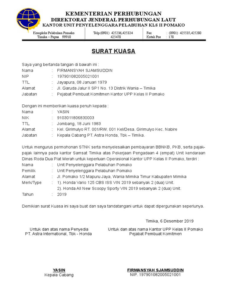 Surat KUASA Pengurusan STNK | PDF