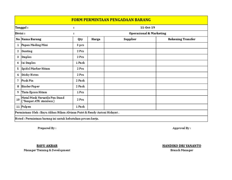 Form Permintaan Pengadaan Barang | PDF