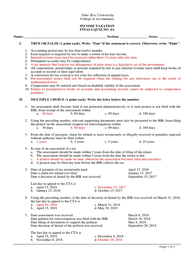 Finals Quiz 4A | Download Free PDF | Internal Revenue Service | Tax Lien
