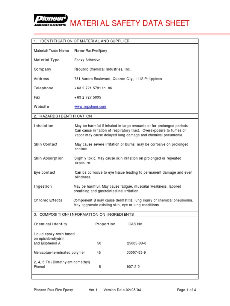 Msds Plus Five Epoxy | PDF | Personal Protective Equipment | Epoxy