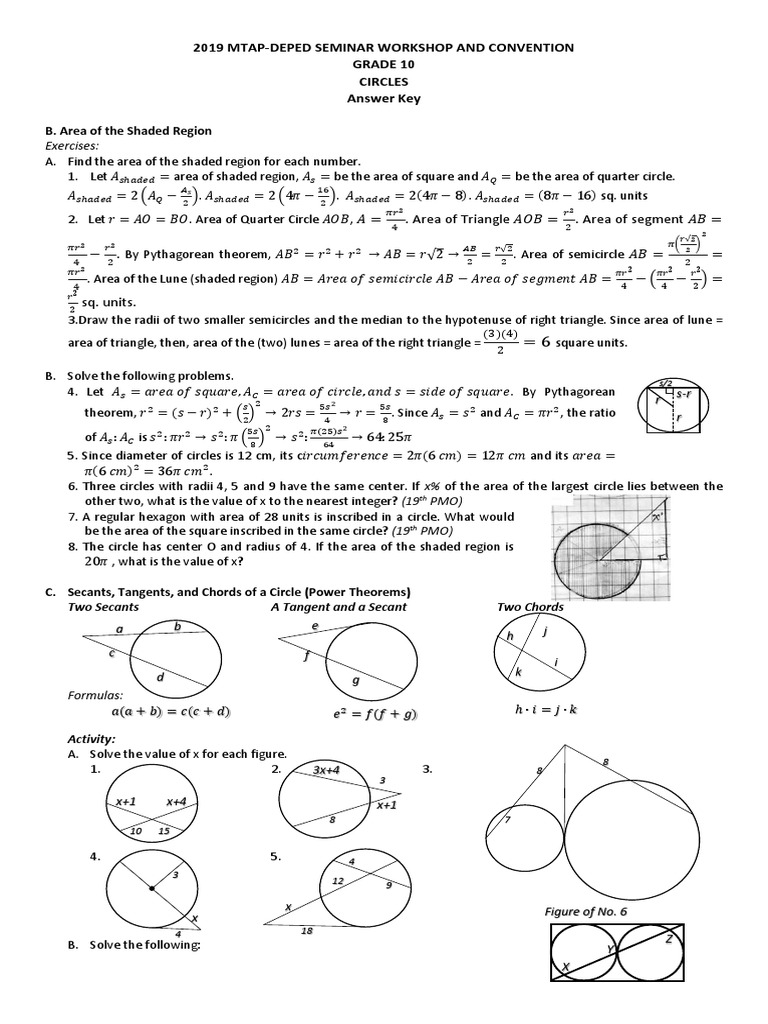 MTAP-DEPED-NCR Grade 10 - Circles (Answer Key) | PDF | Circle ...