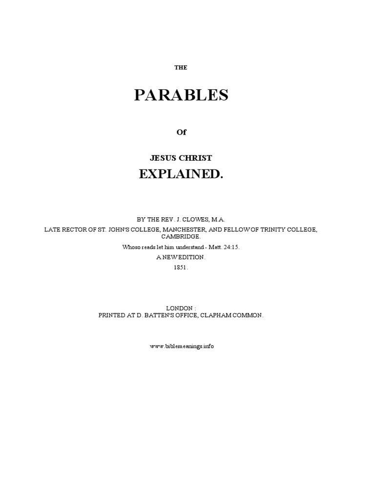 Parables Of Jesus Clowes Pdf Pdf John The Baptist Christianity