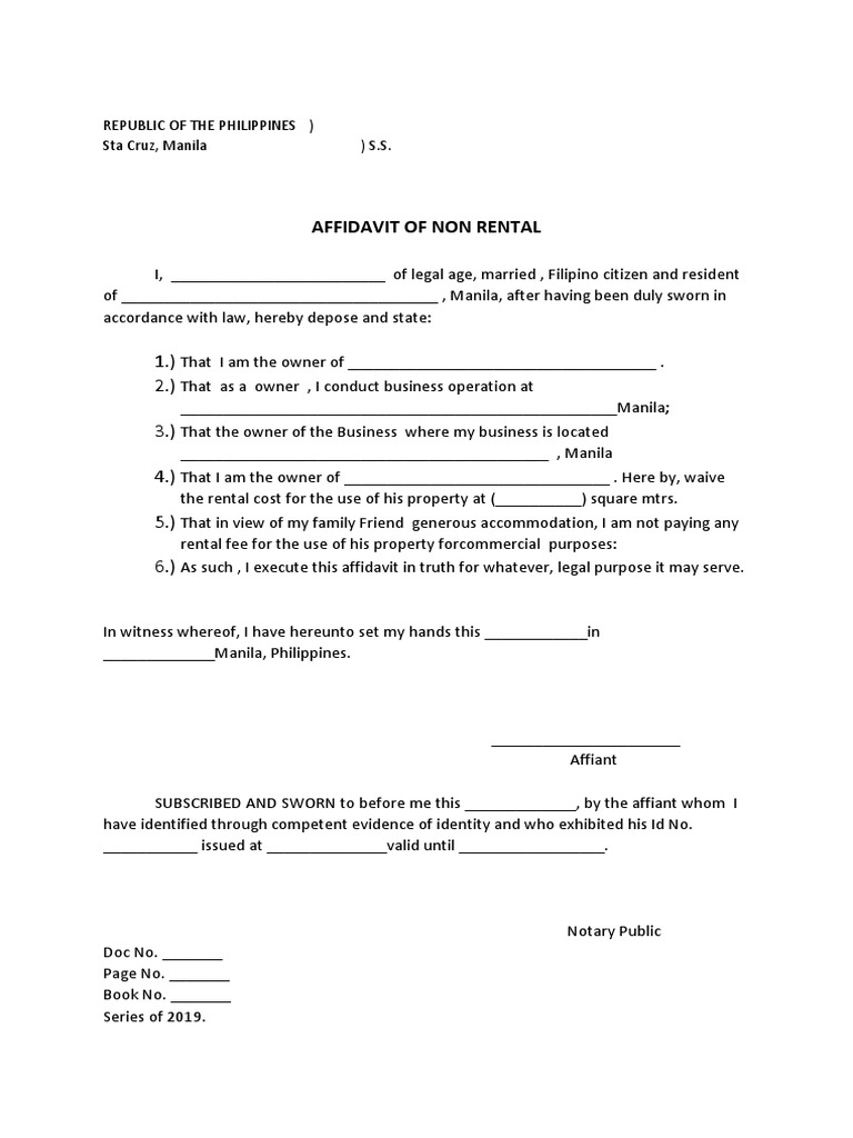 Affidavit of Non Rental