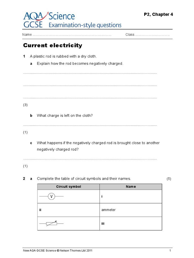 Chapter 4 Electricity Exam Questions | PDF | Electricity | Electric Charge
