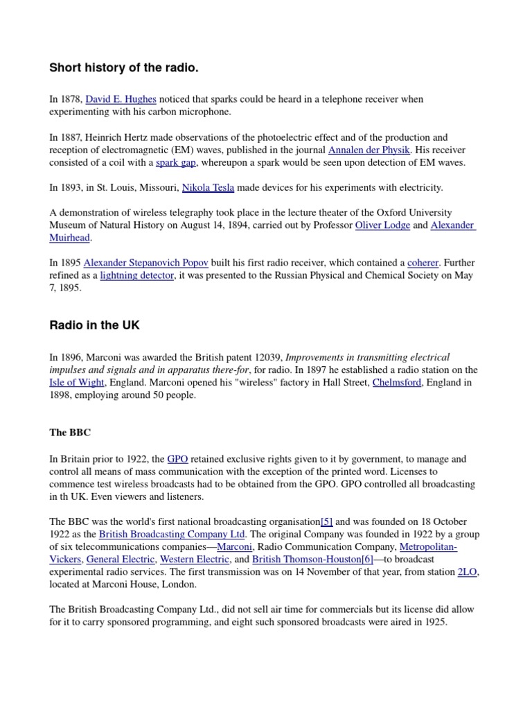 Short History of The Radio | PDF | Bbc | Television