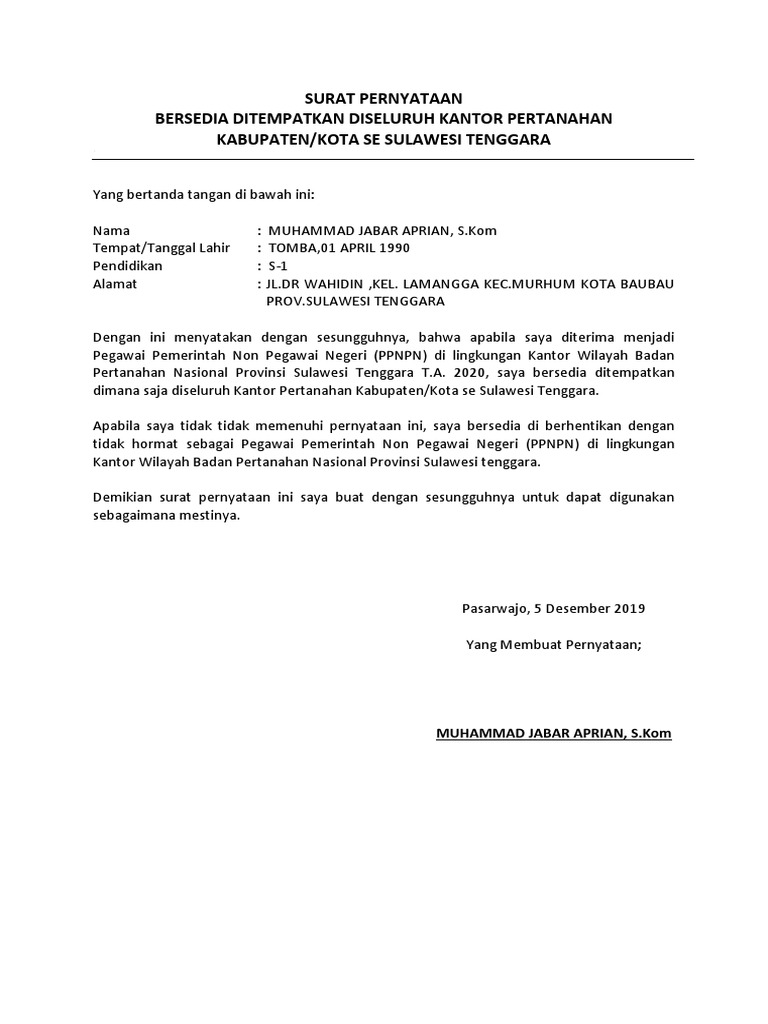 Surat Pernyataan PPNPN | PDF