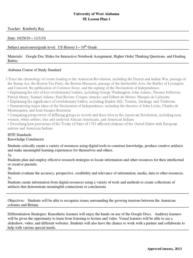 Ray 5e Lesson Plan 1 | PDF | American Revolution | American ...
