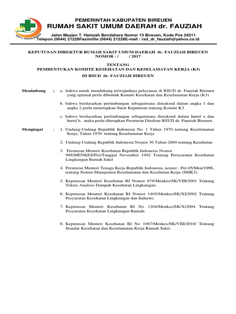 SK Pembentukan Komite K3RS | PDF