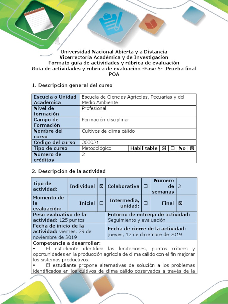Guía de Actividades y Rúbrica de Evaluación - Fase 5 - Prueba Final (POA) | PDF | Plaga ...