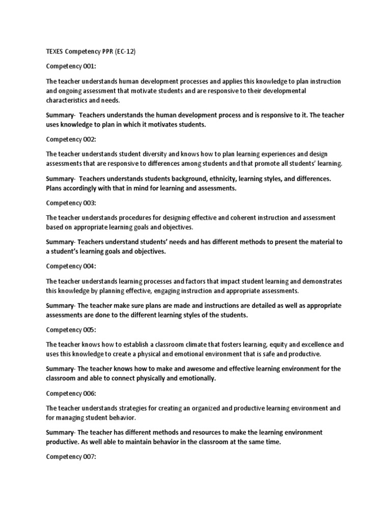 Texes Competency PPR | PDF | Competence (Human Resources) | Teachers