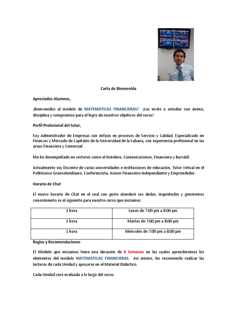 Carta de Bienvenida MATFIN PDF | PDF | Chat en linea | Iniciativa empresarial