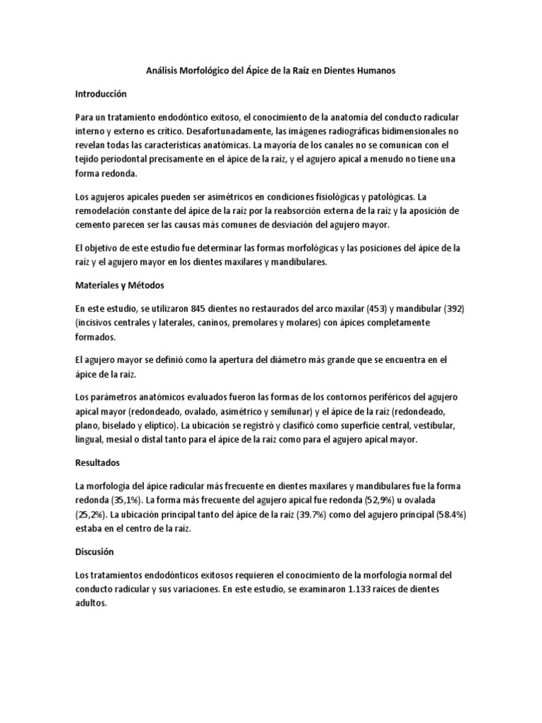 Análisis Morfológico Del Ápice de La Raíz en Dientes Humanos | PDF ...