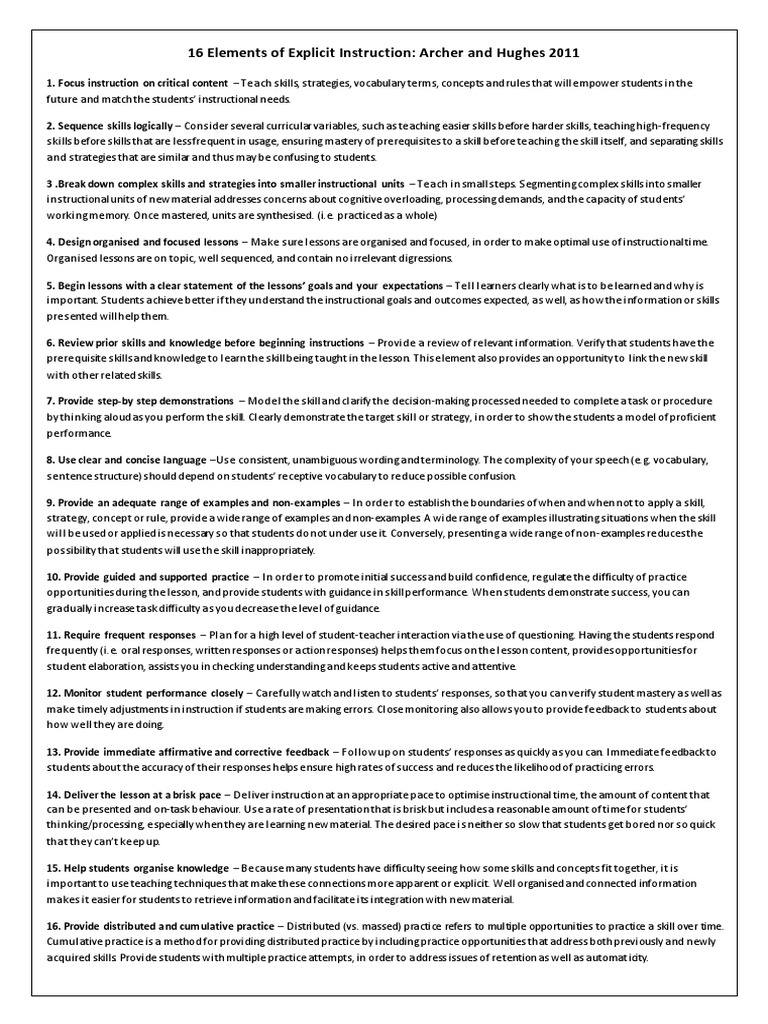 16 Elements of Explicit Instruction PDF | PDF | Vocabulary | Information