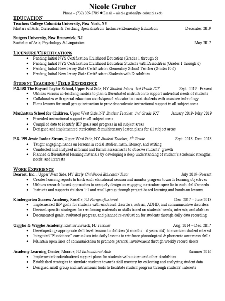 Nicole Gruber - Resume | PDF | Individualized Education Program | Teachers