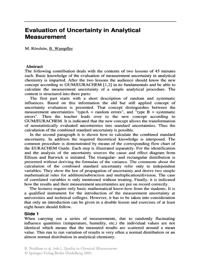 Evaluation of Uncertainty in Analytical Measurement | PDF | Standard ...