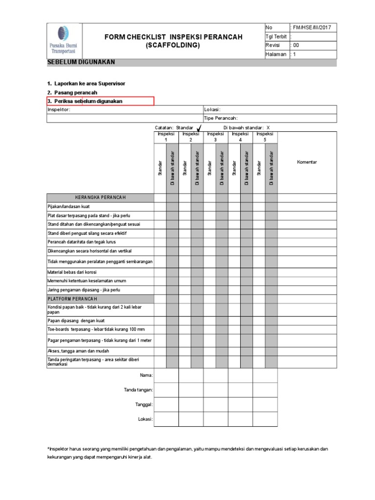 Form Checklist Inspeksi Scaffolding | PDF