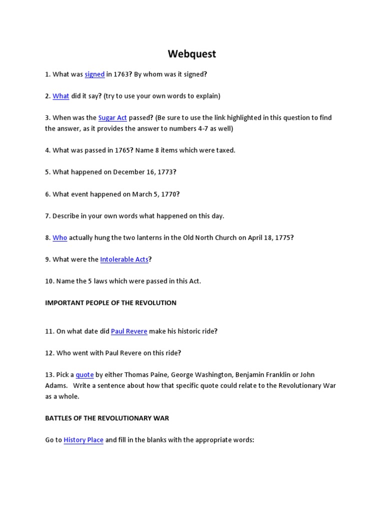 American Revolution Webquest Guide | PDF | United States Declaration Of ...