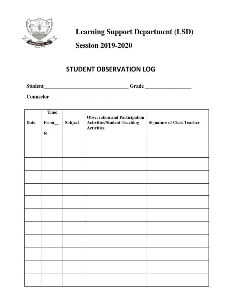 Student Observation Log | PDF