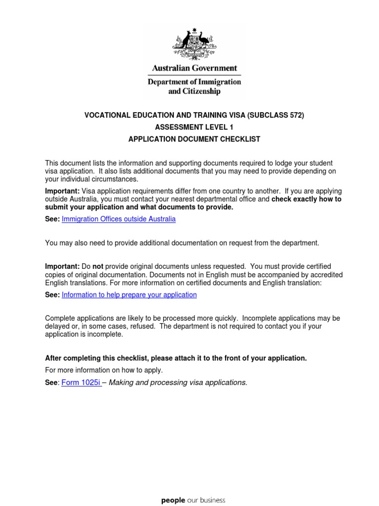 572 Visa Assessment Level 1 Checklist | PDF | Travel Visa | Cheque