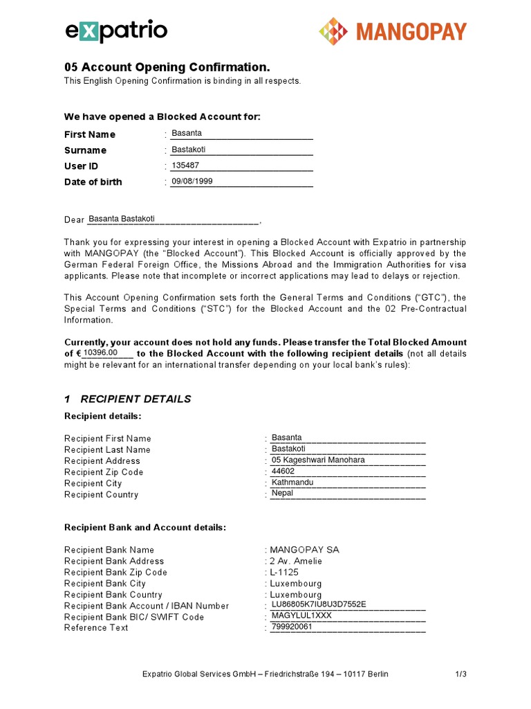 Expatrio Blocked Account Confirmation | PDF | Government | Business