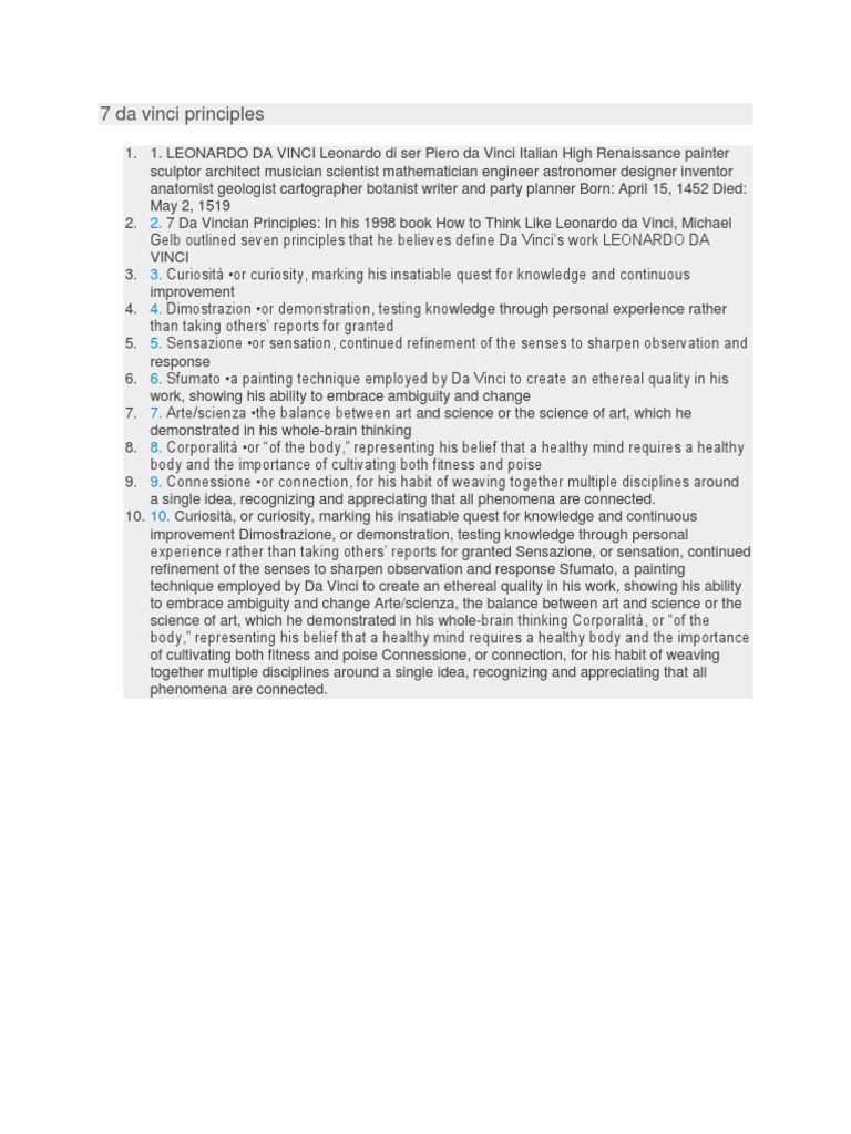 The Seven Da Vincian Principles: Defining Leonardo da Vinci's Approach ...
