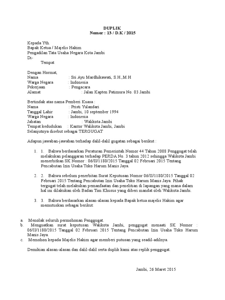 Replik Duplik Ptundocx | PDF