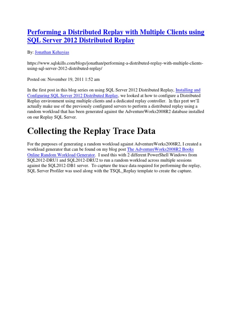 Performing A Distributed Replay With Multiple Clients Using SQL Server ...