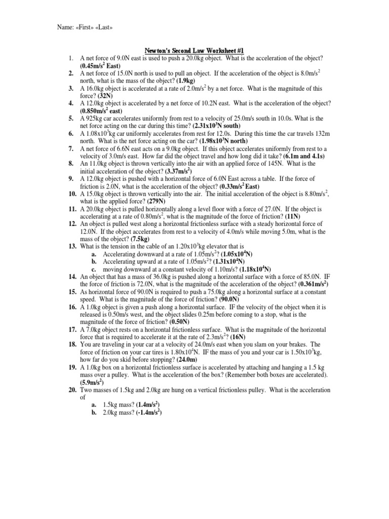 Lesson03 Newtons Second Law Worksheets PDF | PDF | Acceleration | Force