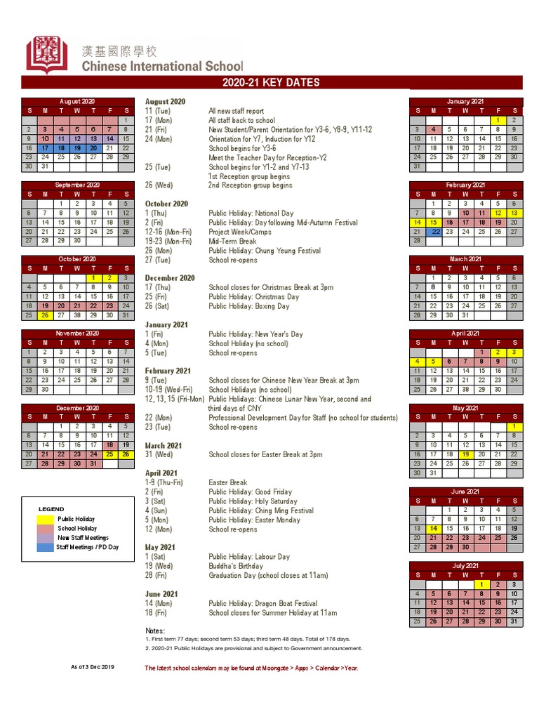 CIS School Calendar 2020-21 Key Dates | PDF | Easter | Festival