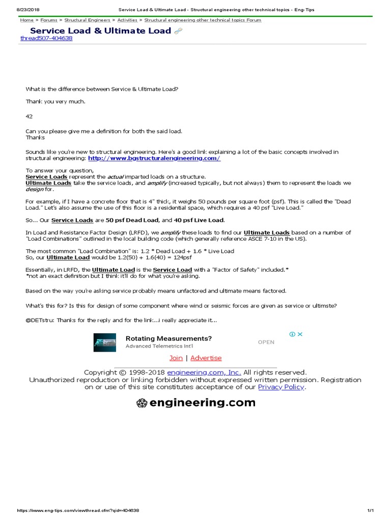 Service Load & Ultimate Load - Structural Engineering Other Technical ...