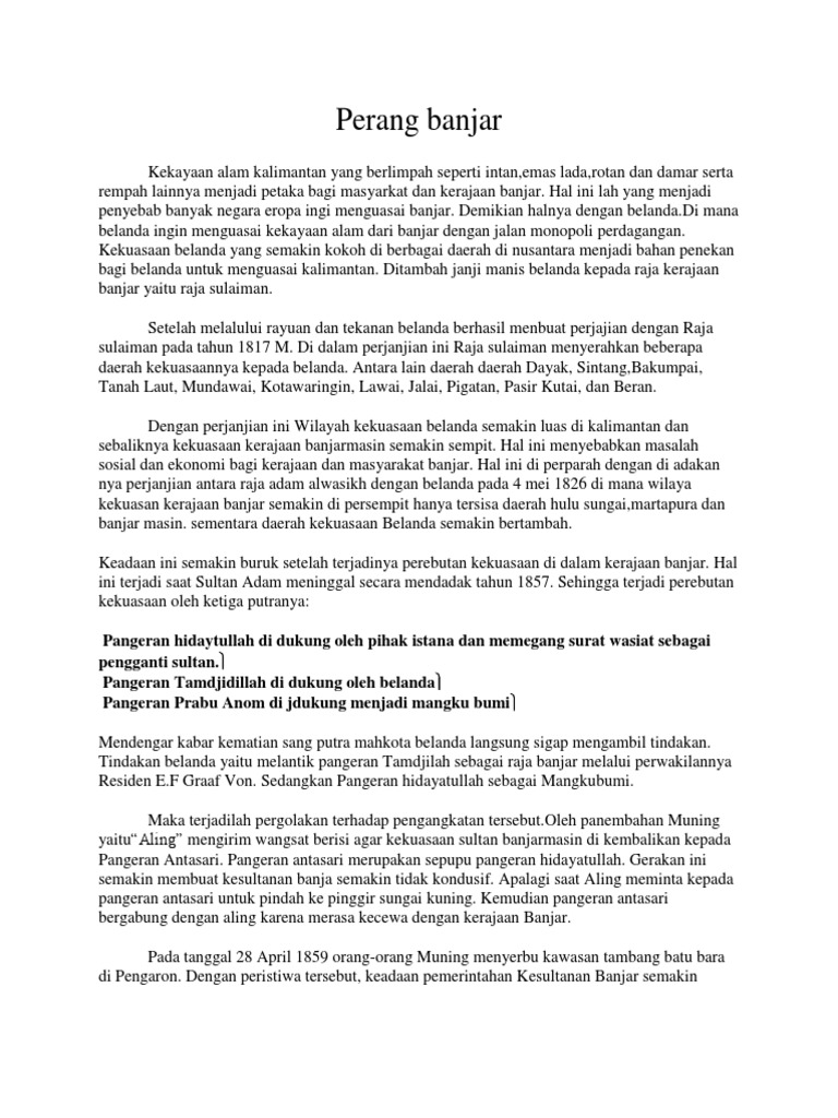 Sejarah Perang Banjar dan Perlawanan Rakyat | PDF