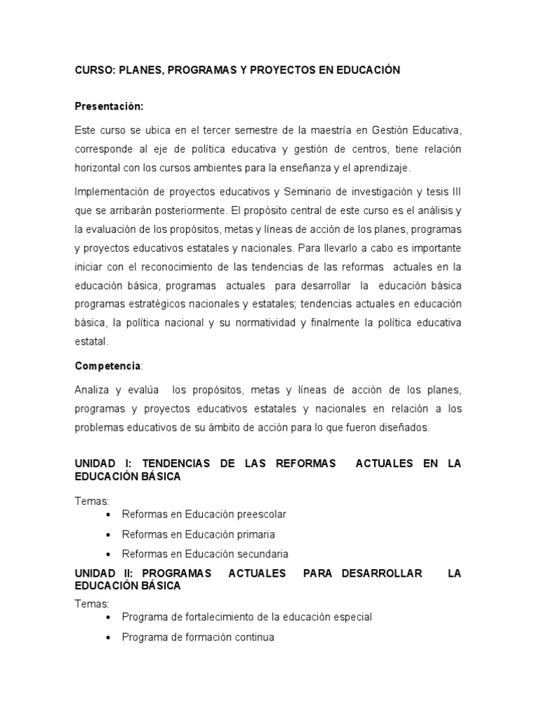Planes, Programas y Proyectos en Educación | PDF | Educación de la ...