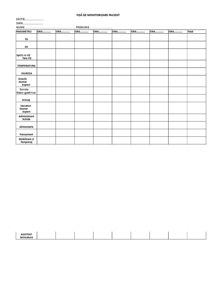 FISA Monitorizare Pacient | PDF