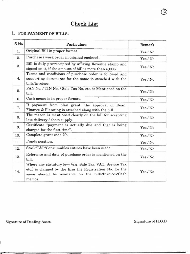 Bill Payment Checklist | PDF | Invoice | Services (Economics)