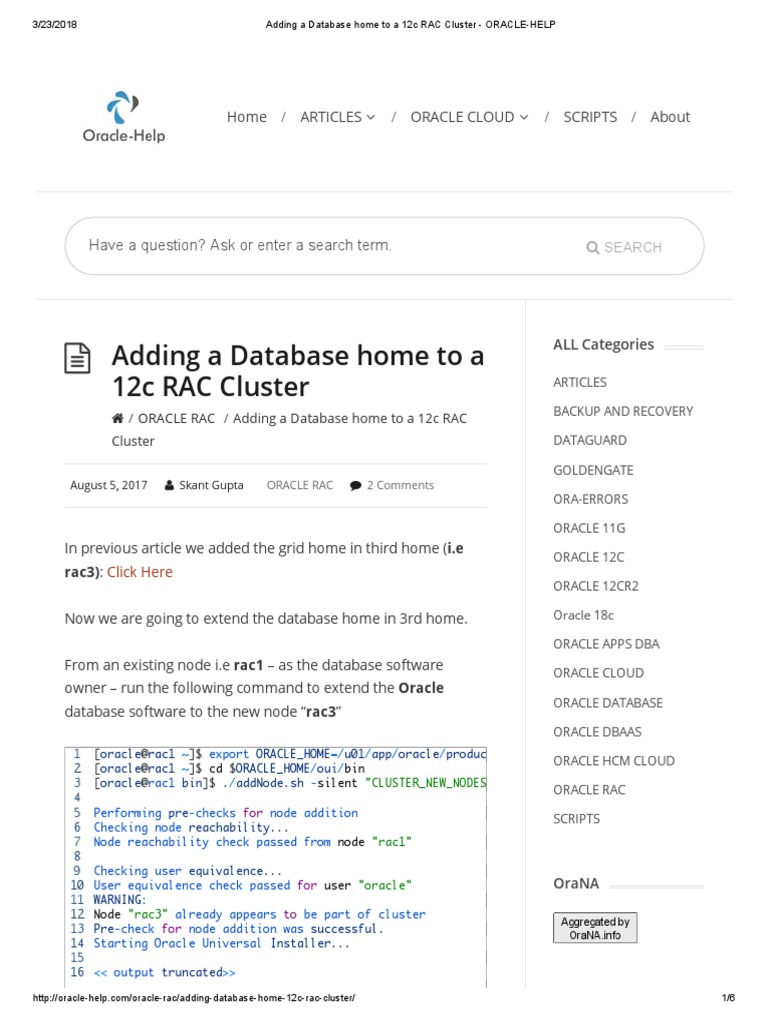 Adding A Database Home To A 12c RAC Cluster - ORACLE-HELP | PDF ...