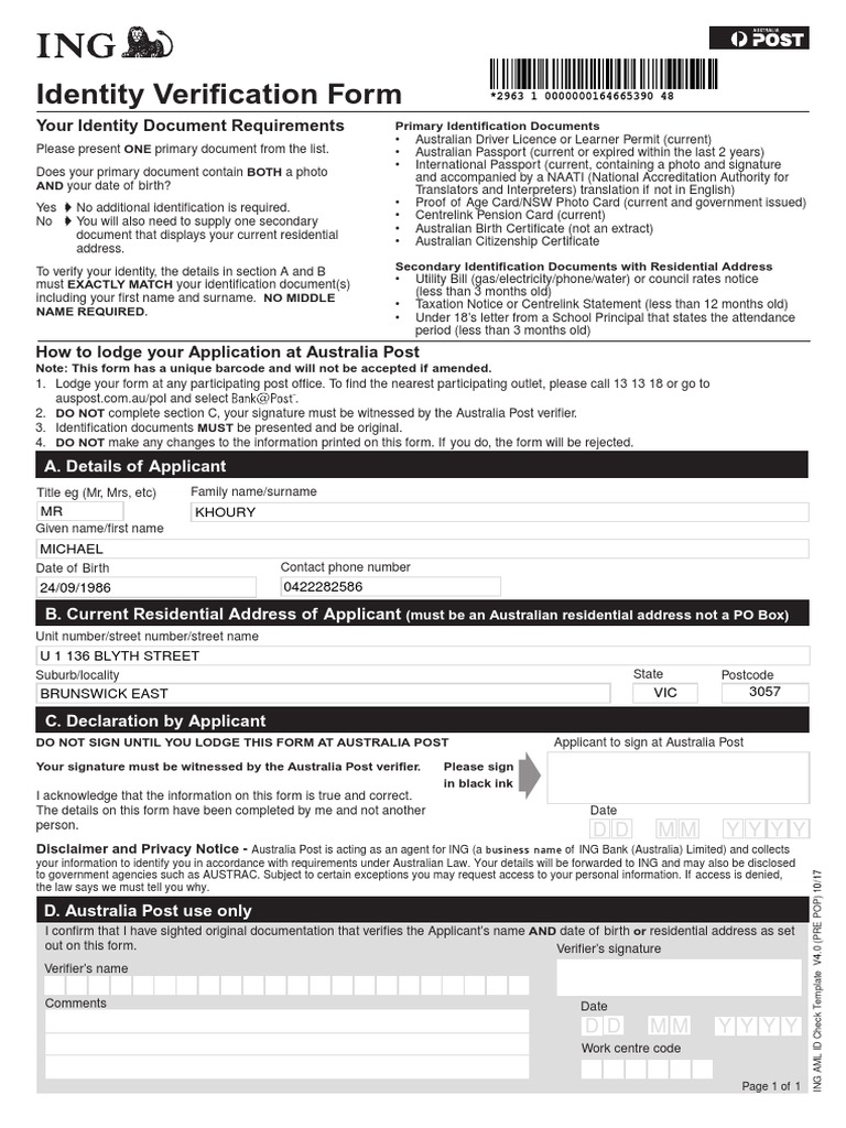 Auspost Form | PDF | Identity Document | Government And Personhood