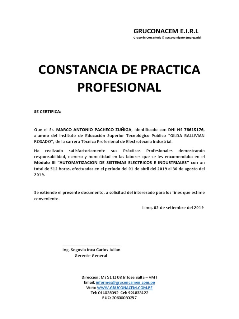 Constancia de Practica Profesional | PDF