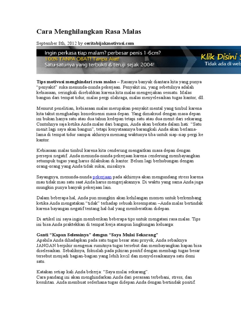 Cara Menghilangkan Rasa Malas | PDF | Karier & Perkembangan ...