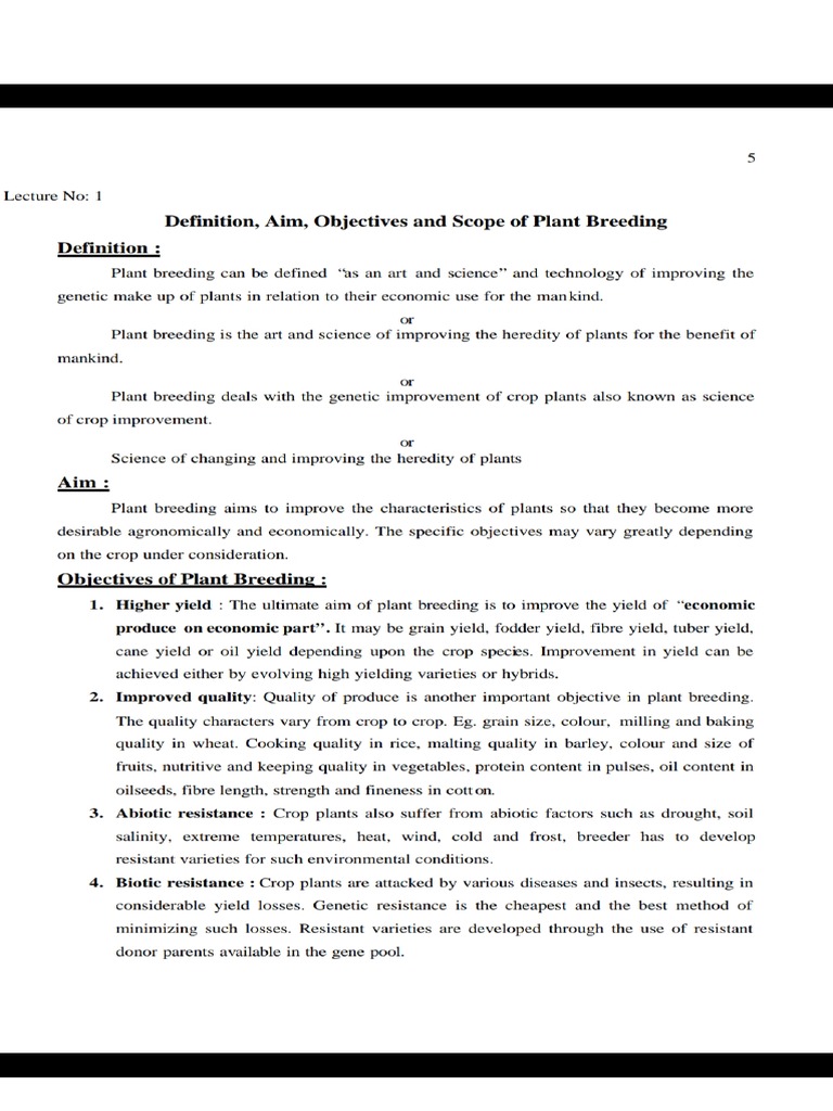 Objectives and Scope of Plant Breeding PDF | PDF