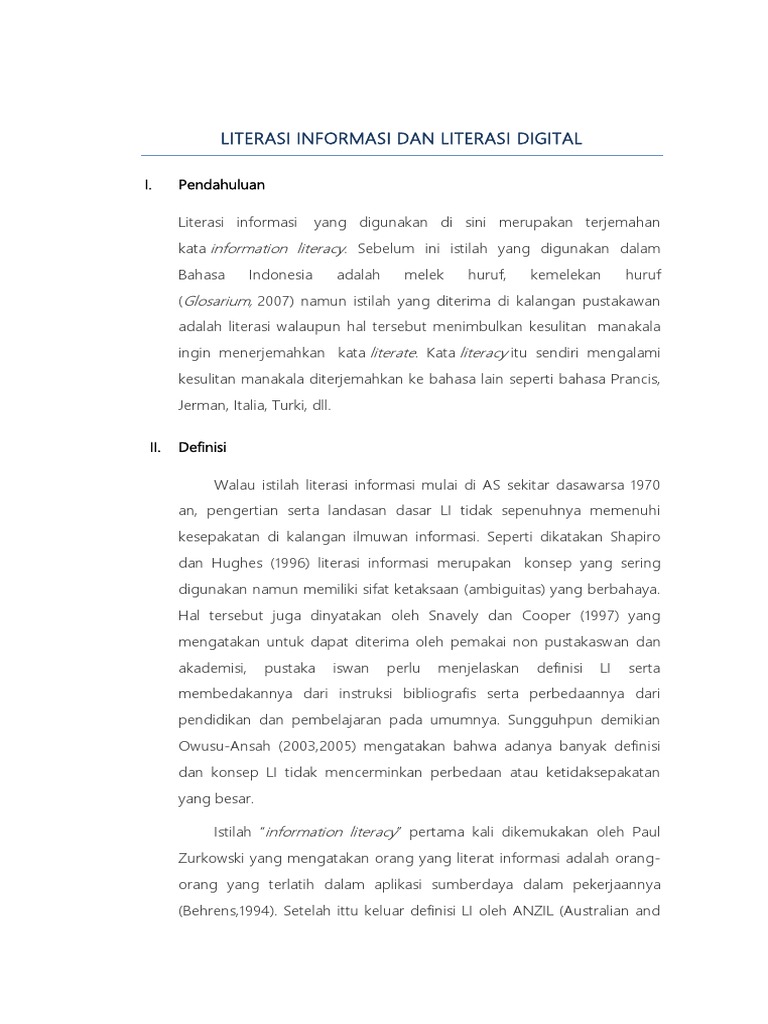 Literasi Informasi Dan Literasi Digital | PDF | Karier & Perkembangan ...