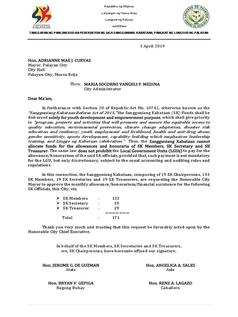 SK Letter Request CM Cuevas FA | Download Free PDF | Government