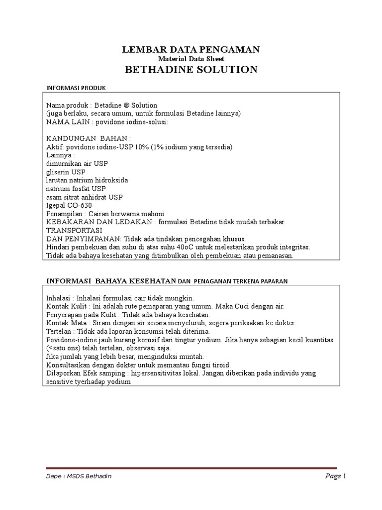 Msds Bethadine Solution | PDF