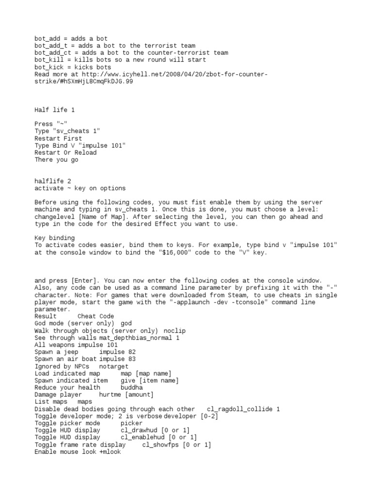 Game Cheats and Bot Commands | PDF | Cheating In Video Games | Rapid ...